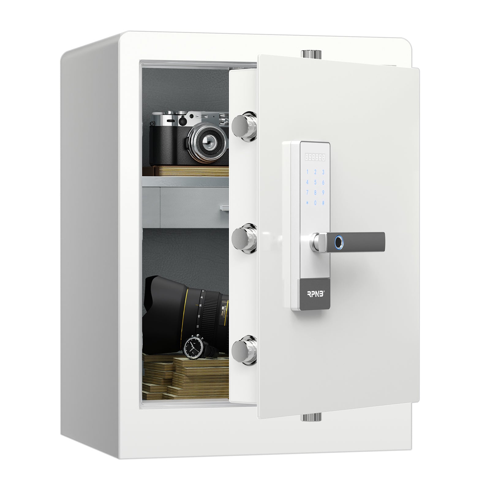 White Fingerprint Home Safe With Touchscreen Keypad, Deluxe Nightstand ...