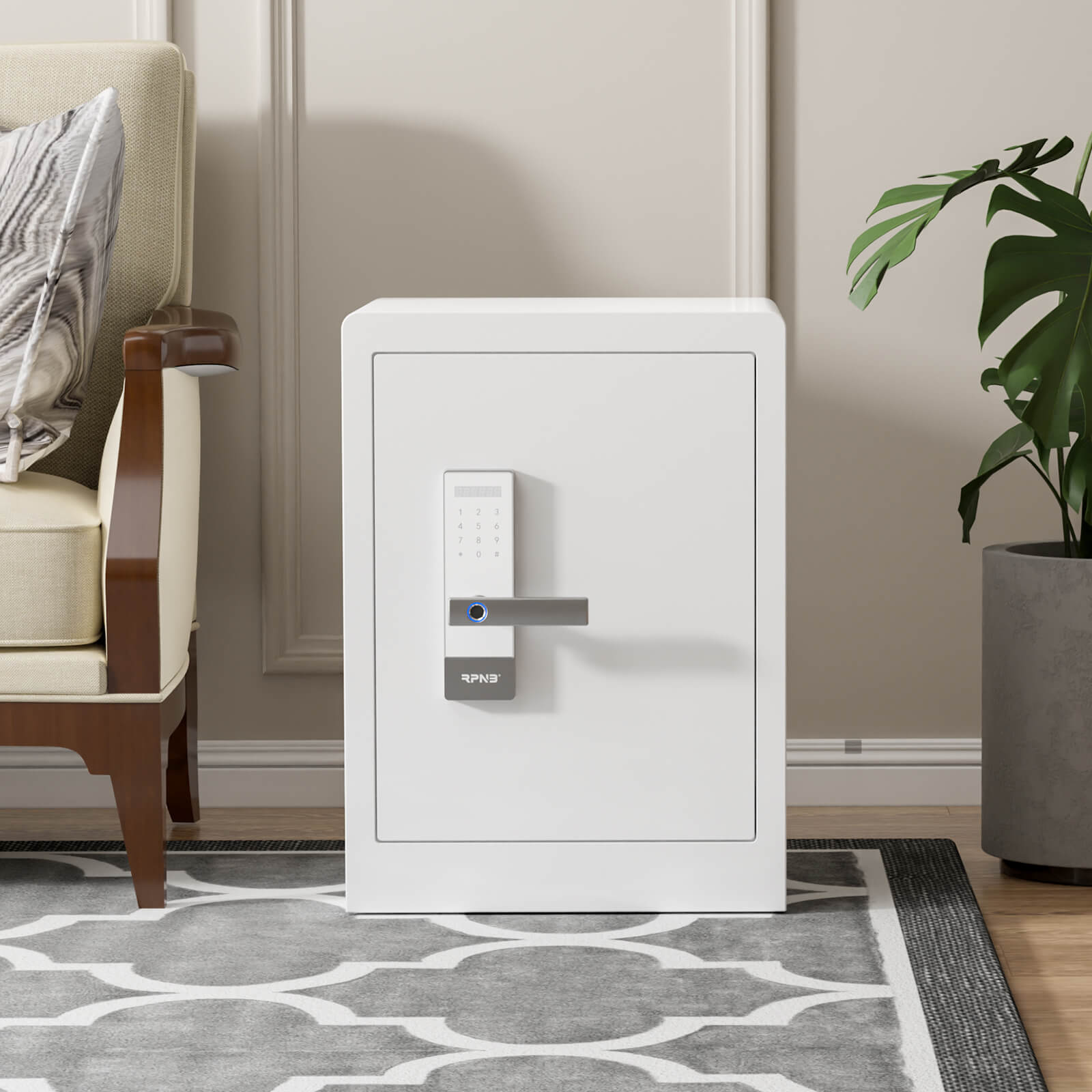 White Fingerprint Home Safe With Touchscreen Keypad, Deluxe Nightstand ...