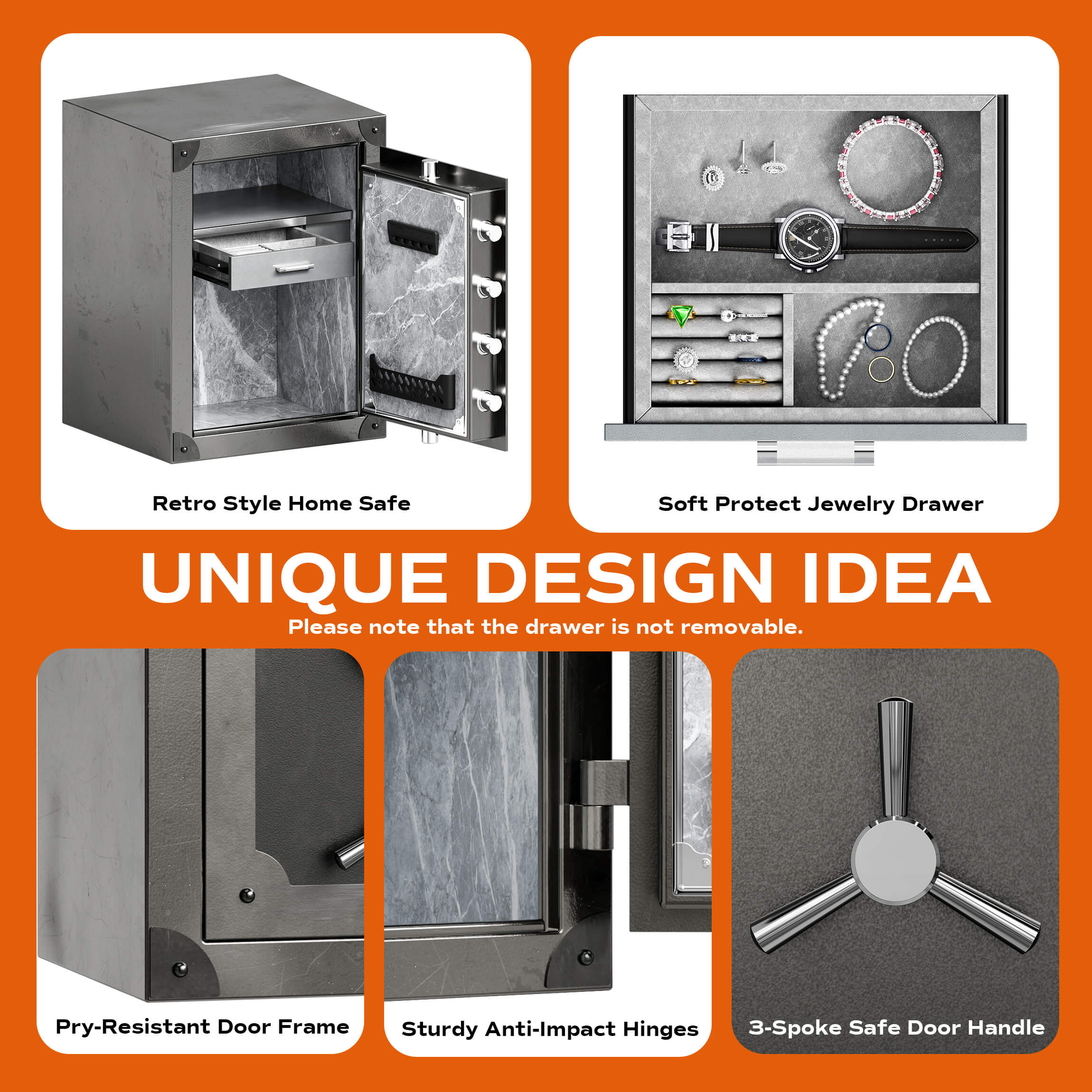 RPNB Large Home Biometric Retro Style Fingerprint Safe Box with Jewelr