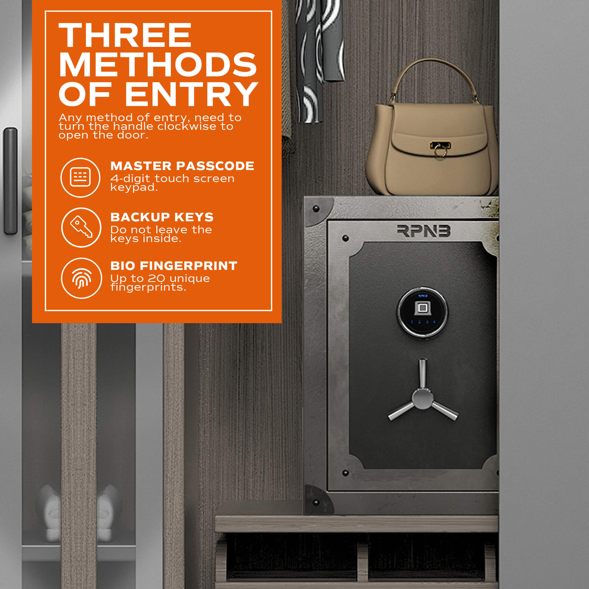 RPNB Large Home Biometric Retro Style Fingerprint Safe Box with Jewelr