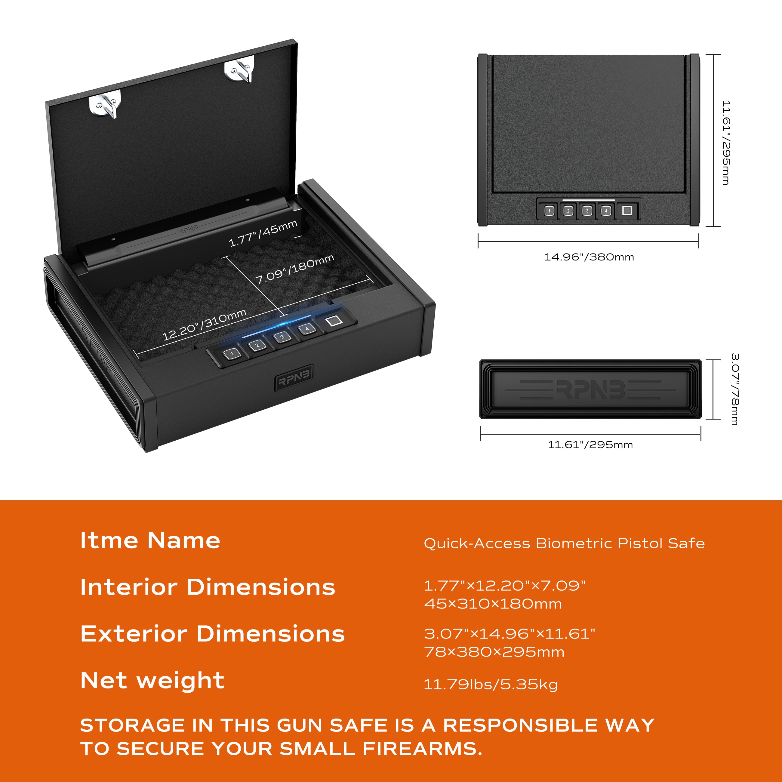 RPNB Gun Safe With Biometric Fingerprint-Quick Access Heavy Duty Black ...